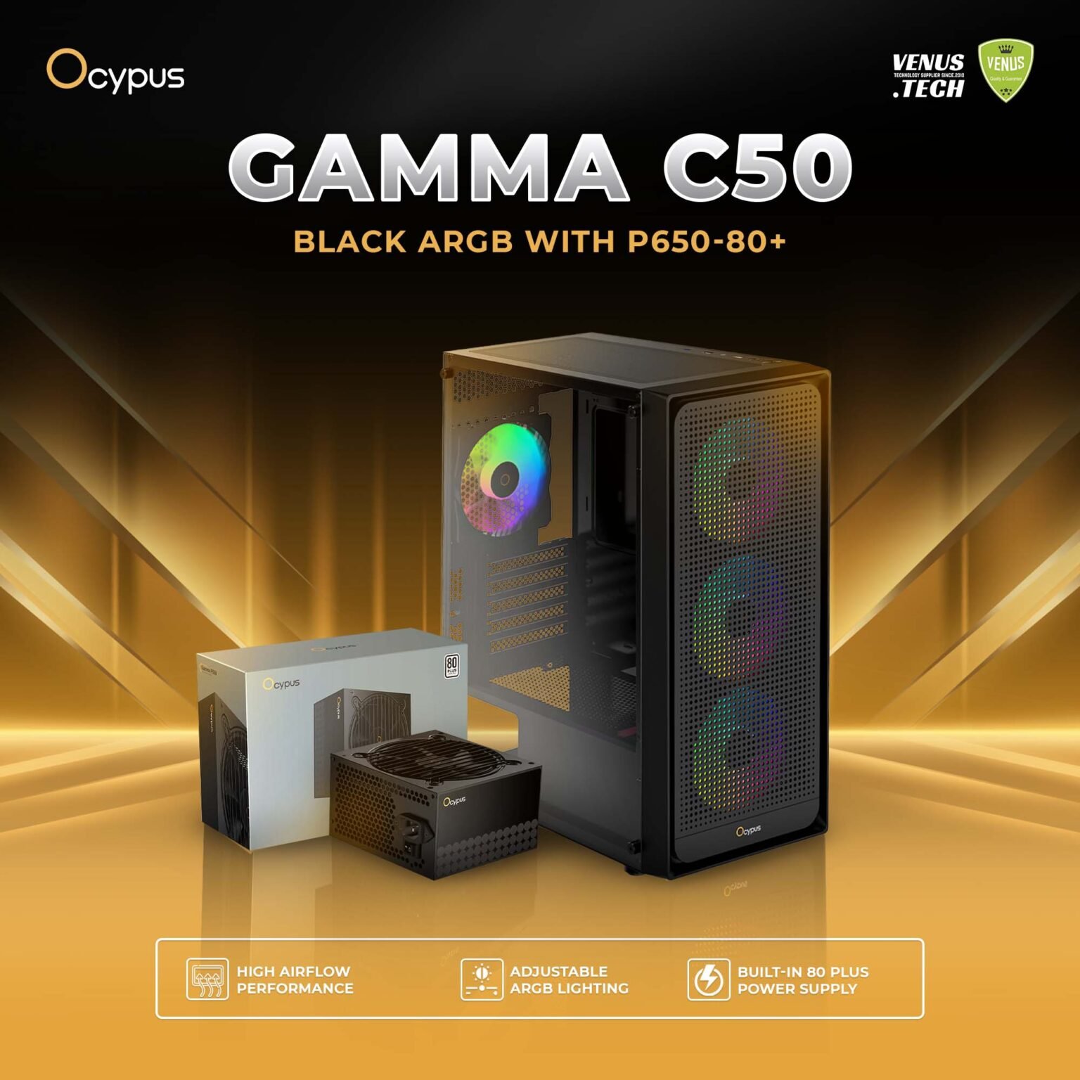 Ocypus Gamma C50 Black ARGB PSU P650-80+ 4FANS – Venus Tech Store